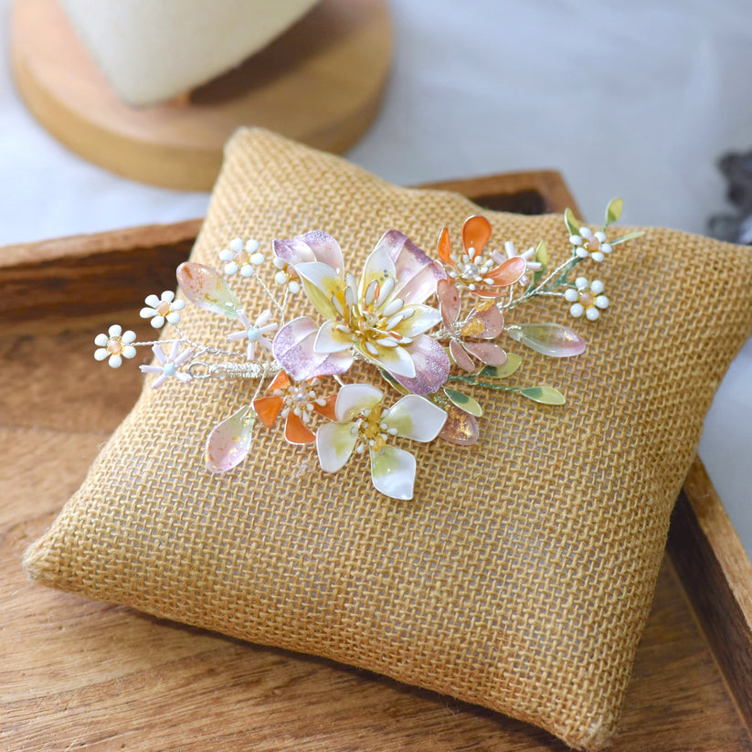 Apricot Bloom Hair Accessory – Pastel Pearl Floral Hairpiece – The Vintage Snob