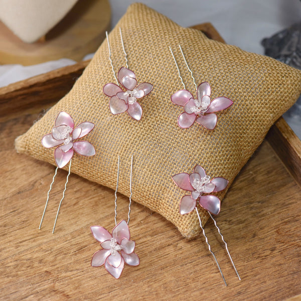 Ava Hair Clips – Blush Floral Bridal Hair Accessories – The Vintage Snob