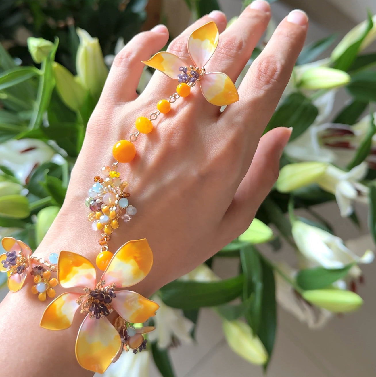 Seraphina Haath Phool | Handcrafted Resin Floral Hand Harness Yellow ...